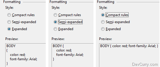 Compact CSS formatting in Visual Studio